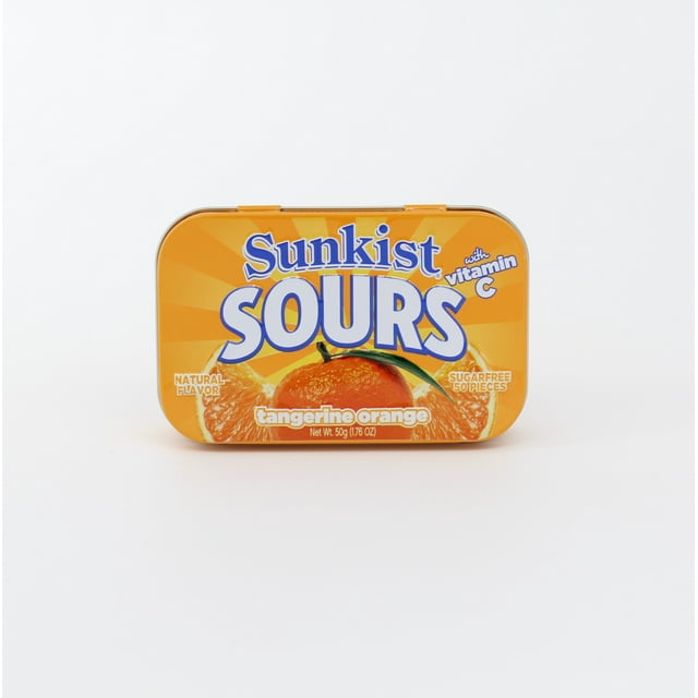 Sunkist Sours Sugar Free Tangerine Orange Candy, 50-Piece Tin, Vitamin ...