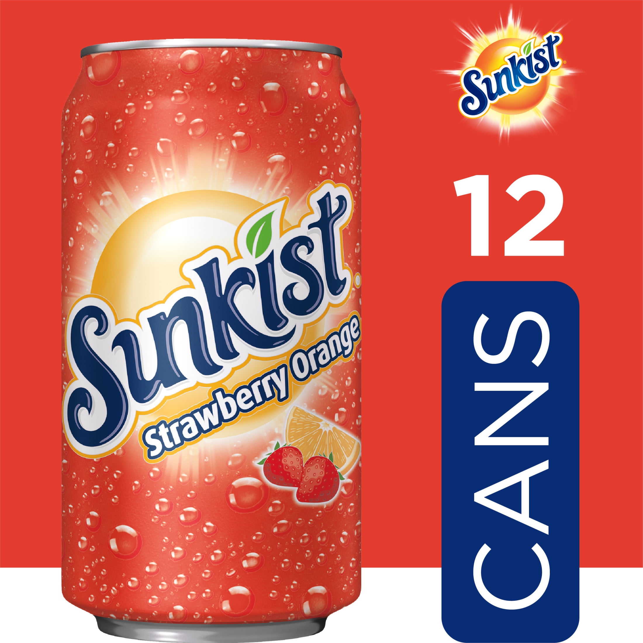 Sunkist Strawberry Orange Soda, 12 fl oz Cans, 12 Pack, Bright Citrus ...