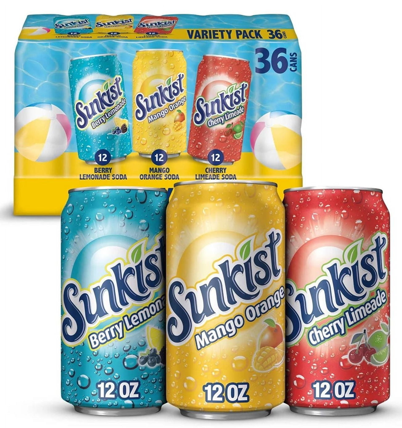 Sunkist Variety Pack 3 Flavors Berry Lemonade, Mango Orange, Cherry ...
