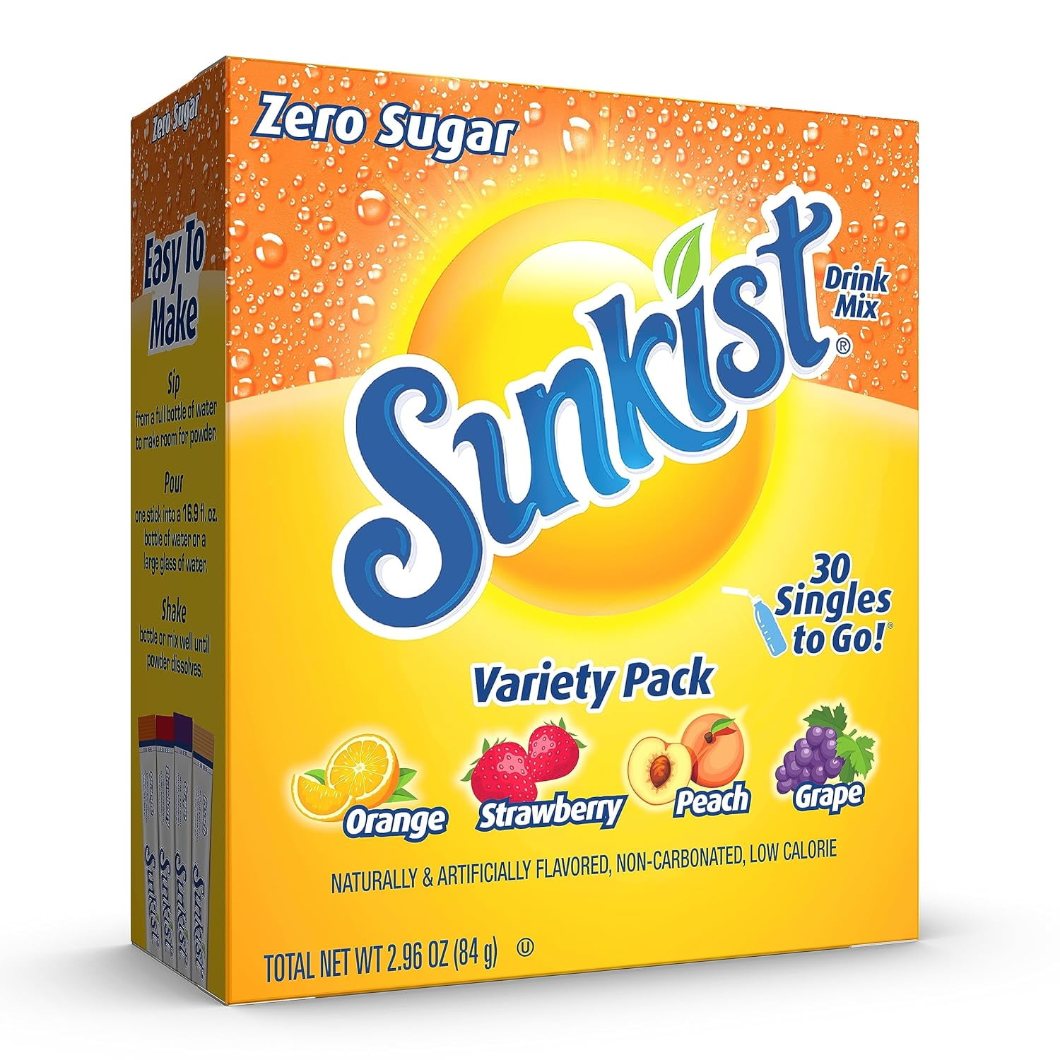 Sunkist Sugar-Free Variety Pack Singles-to-Go Powdered Drink Mix, 30 ...