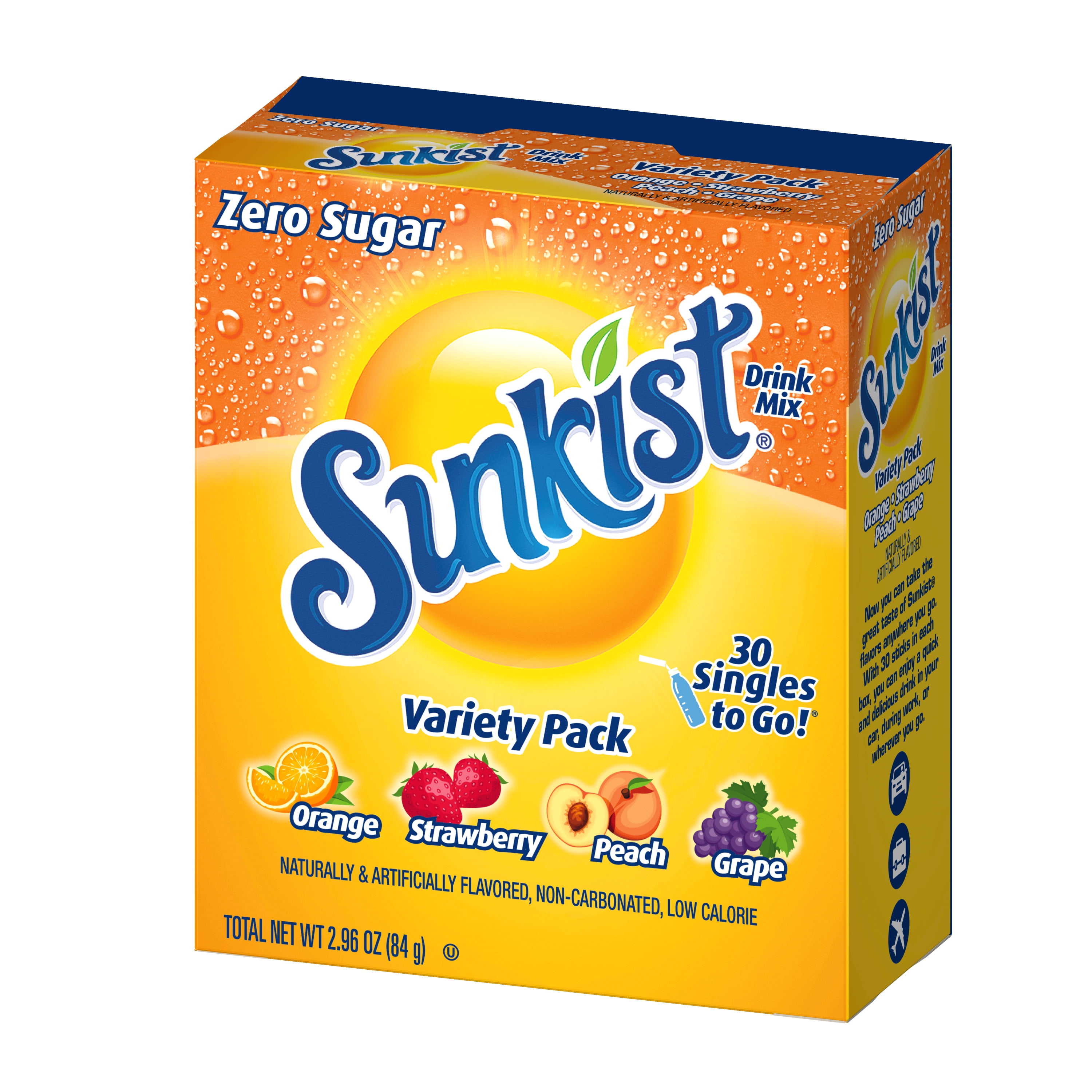 Sunkist Zero Sugar Variety Pack Singles-to-Go Powdered Drink Mix, 30 Count Packets - Walmart.com
