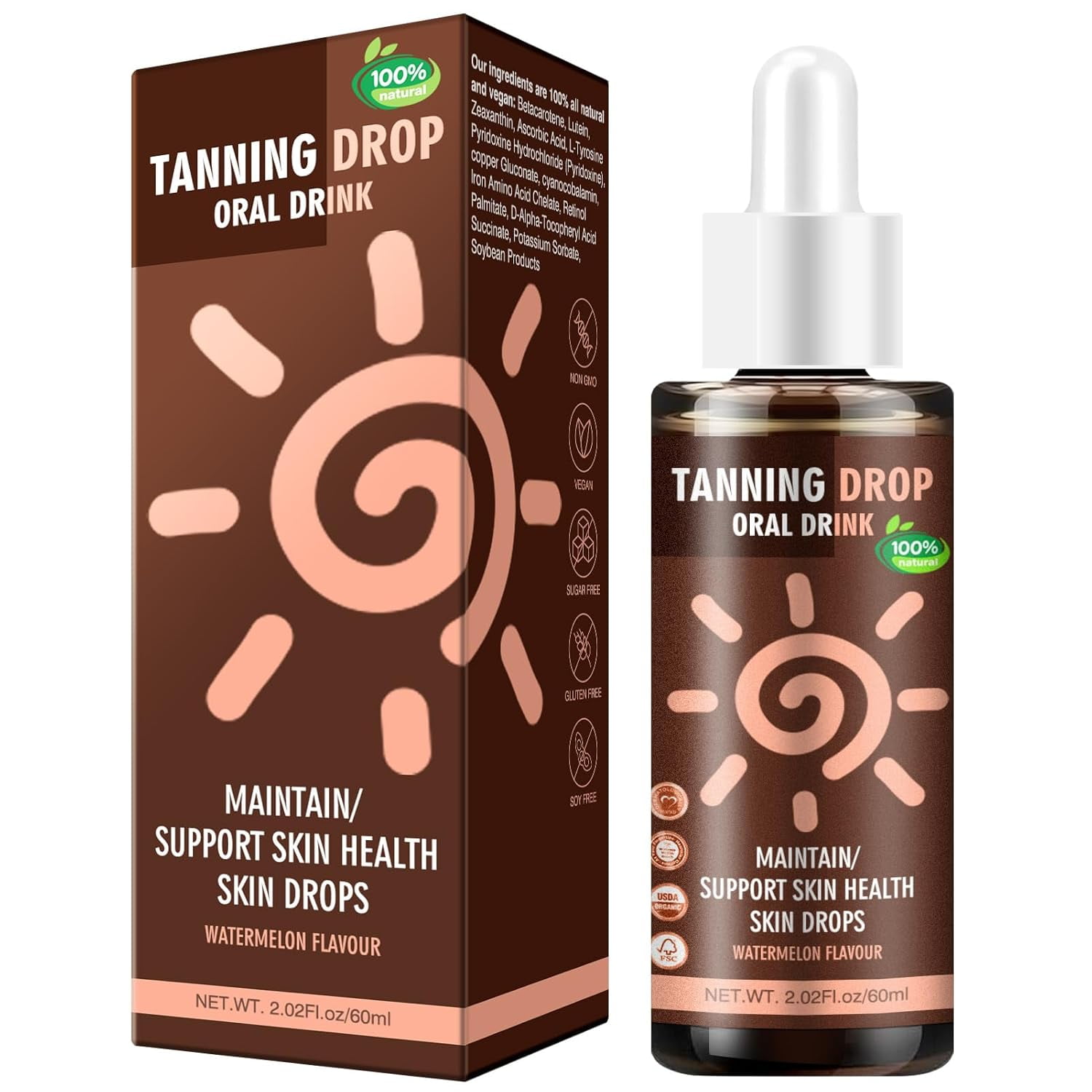 Sunless Tanning Drops To Drink: Oral Dark Self Tanning Drops Gradual Glow for Face & Body, 100% ...