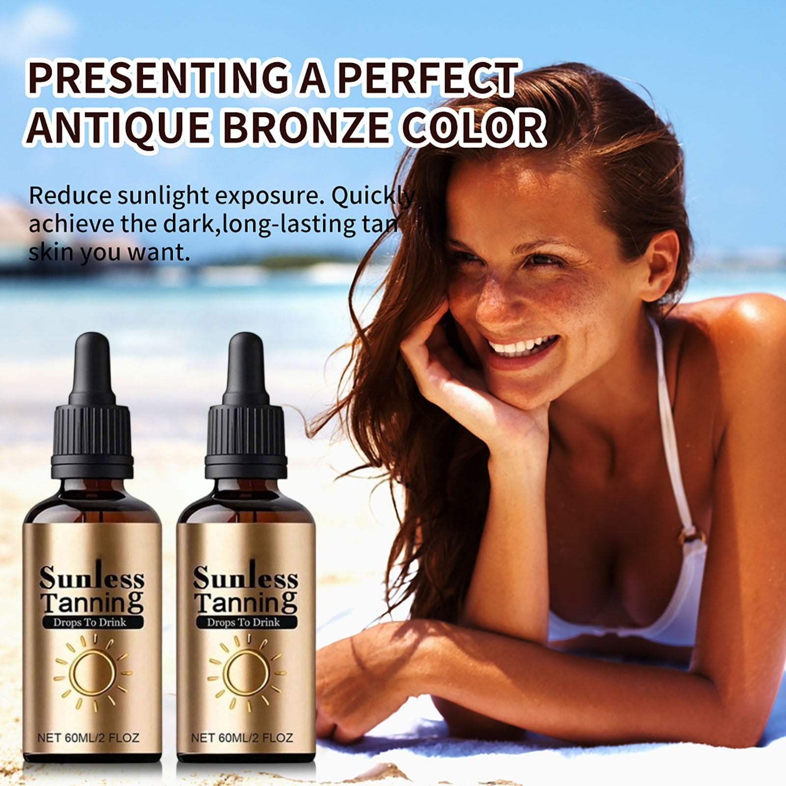 Sunless Tanning Drops , Drinkable Sunless Tanning Drops, Moisturizing Bronzing Tanner for Face ...