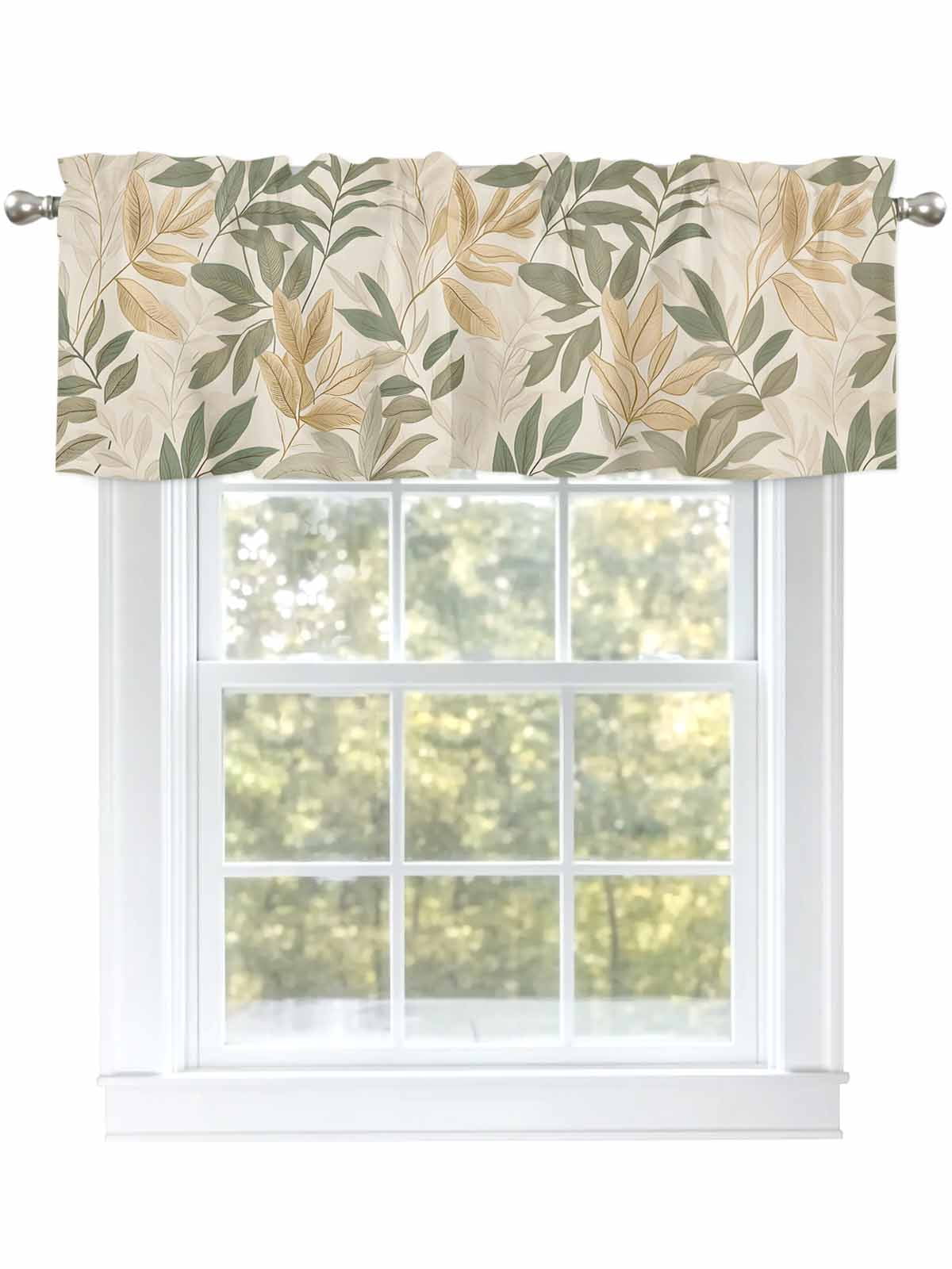 Sunlight Green Leaf Plant Branch Nature Valances Curtain Kitchen Rod ...