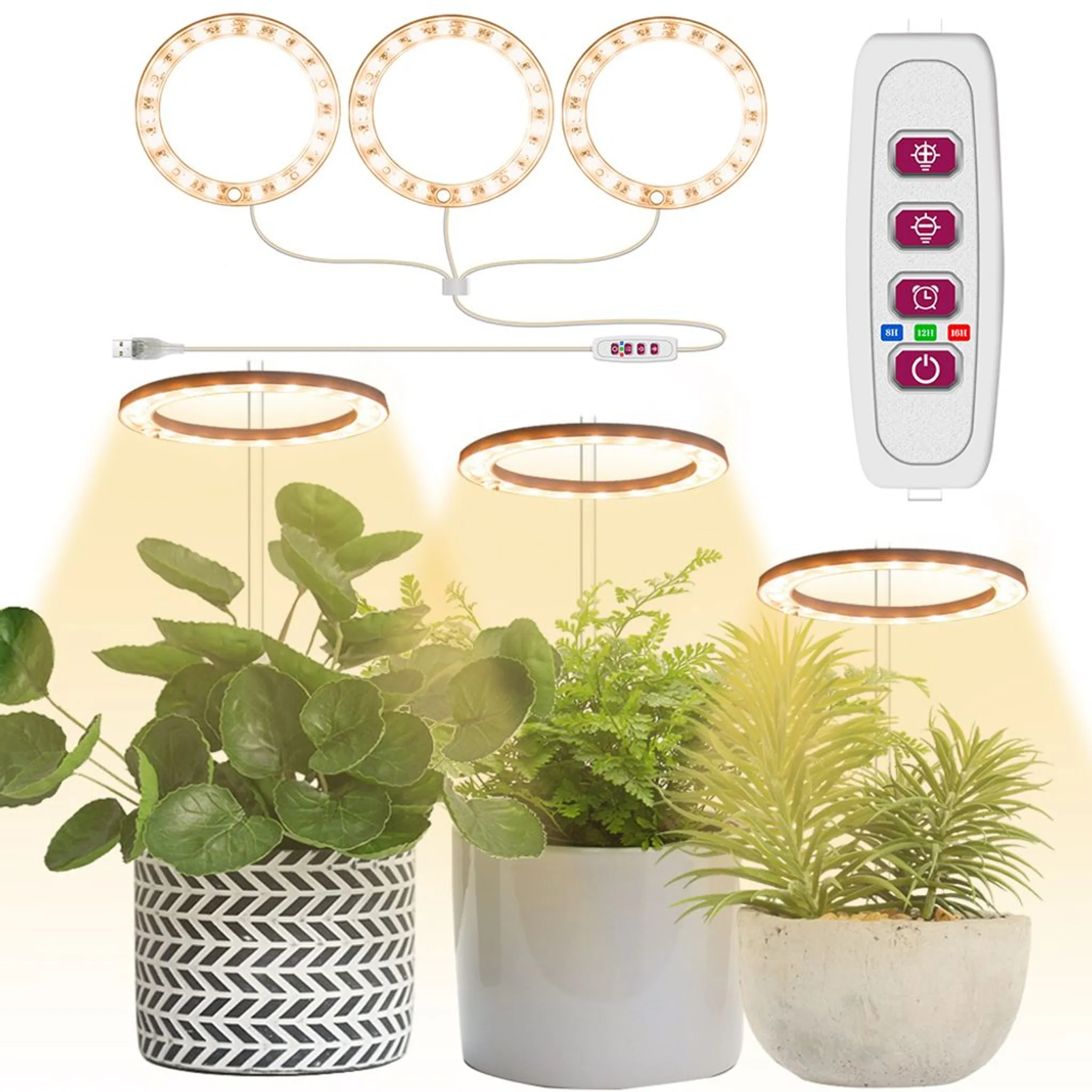 Sunlight LED Plant Lamp Dimmable 3 Ring Plant Light Greenhouse Growth ...