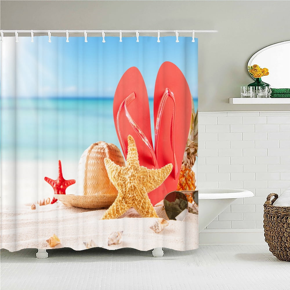 Sunlight Ocean Beach Fabric Shower Curtain Bathroom Curtains Sea Shell ...