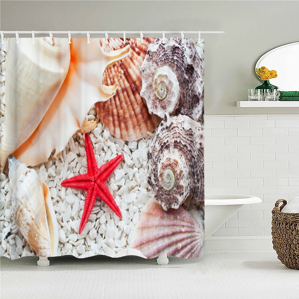 Sunlight Ocean Beach Fabric Shower Curtain Bathroom Curtains Sea Shell ...