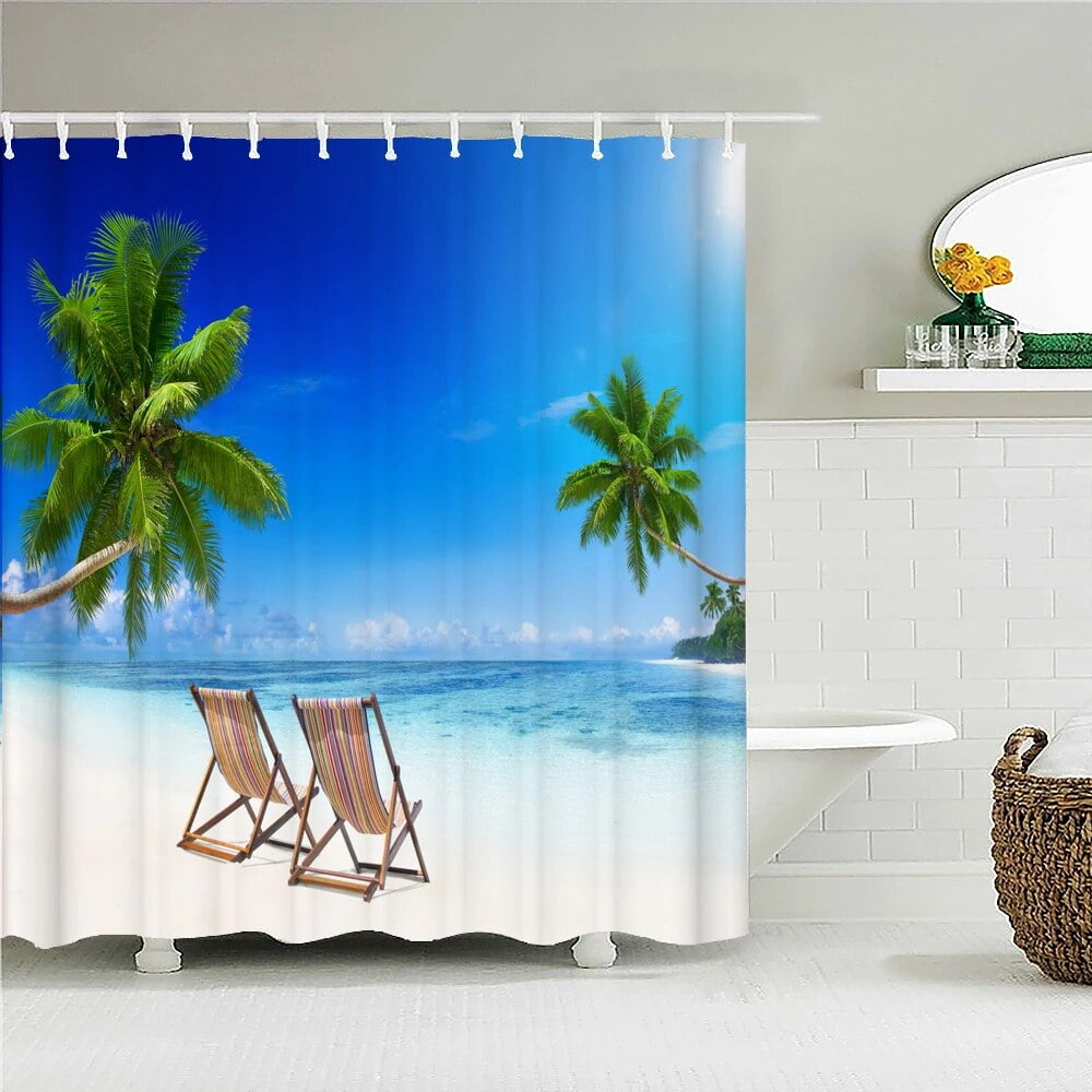 Sunlight Ocean Beach Landscape Fabric Shower Curtain Bathroom Curtains ...