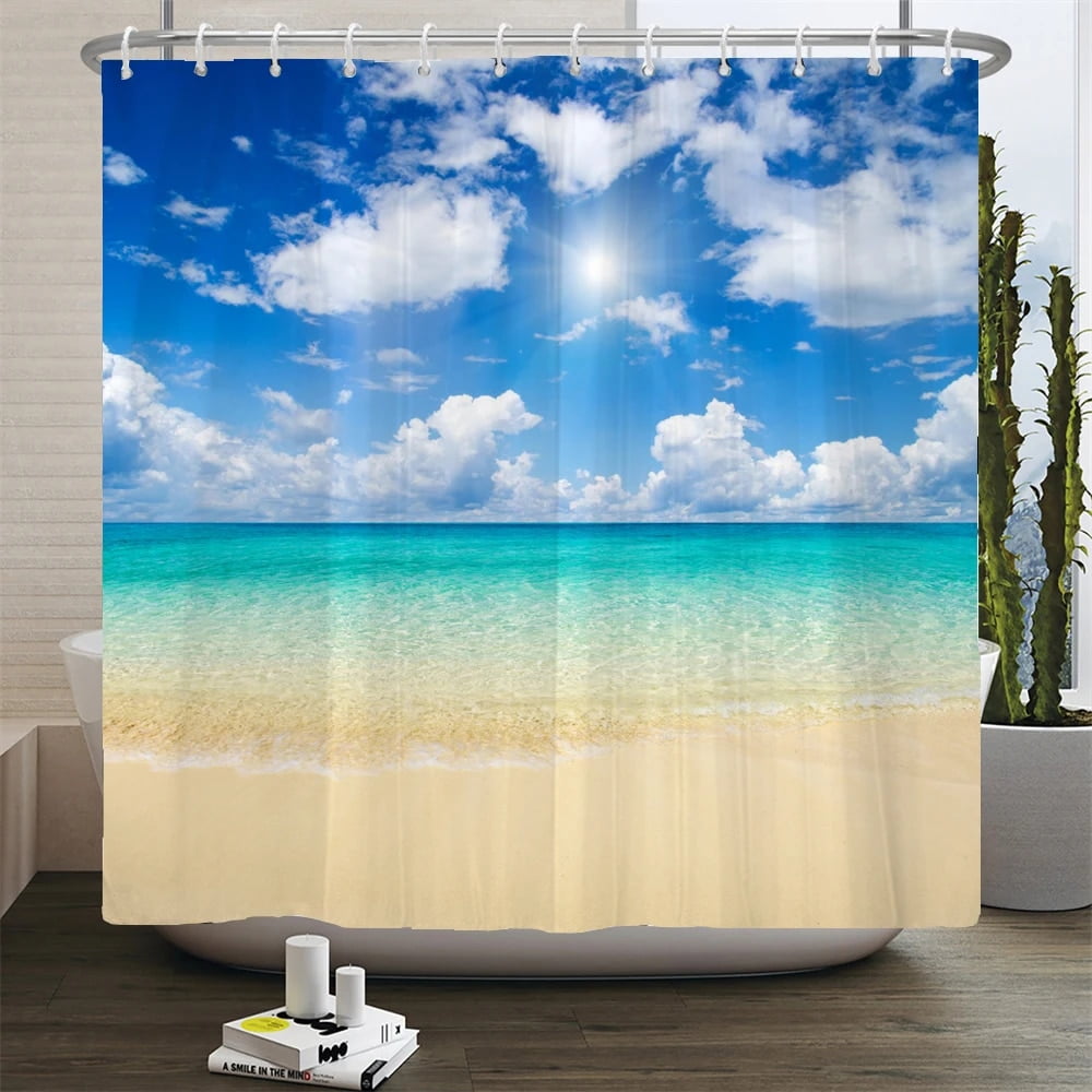 Sunlight Ocean Scenery Shower Curtains Decoration Waterproof Fabric ...