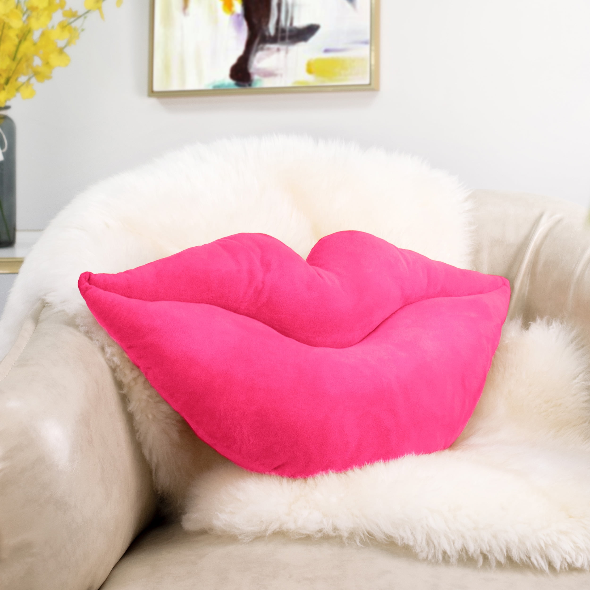 Sunlit 3D Large Lips Throw Pillows Smooth Soft Velvet Decorative Throw ...