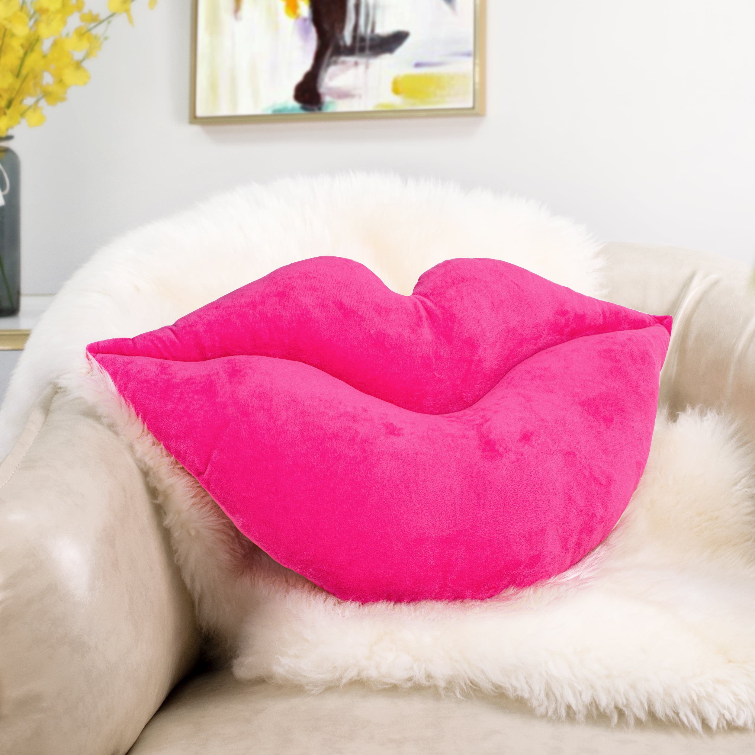 Sunlit 3D Large Lips Throw Pillows Smooth Soft Velvet Decorative Throw ...