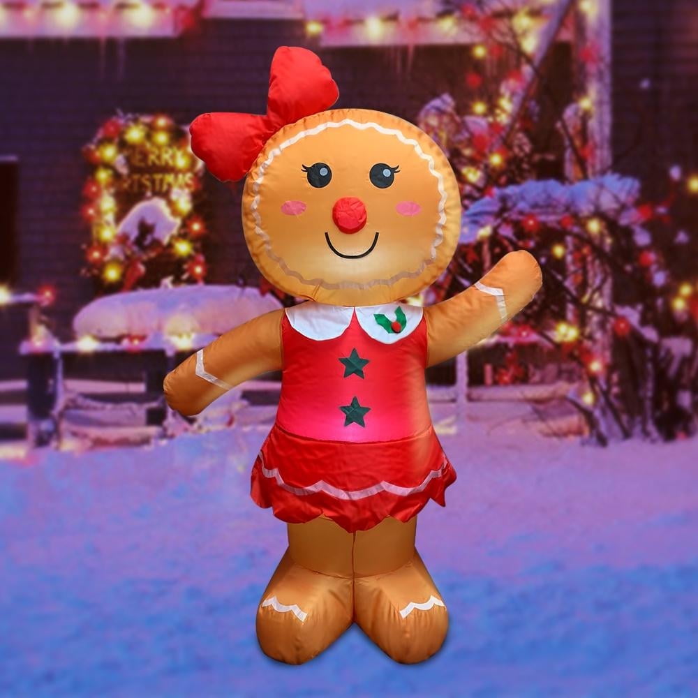 Sunlit 4.5FT Lighted Gingerbread Girl Inflatable Yard Decoration with ...