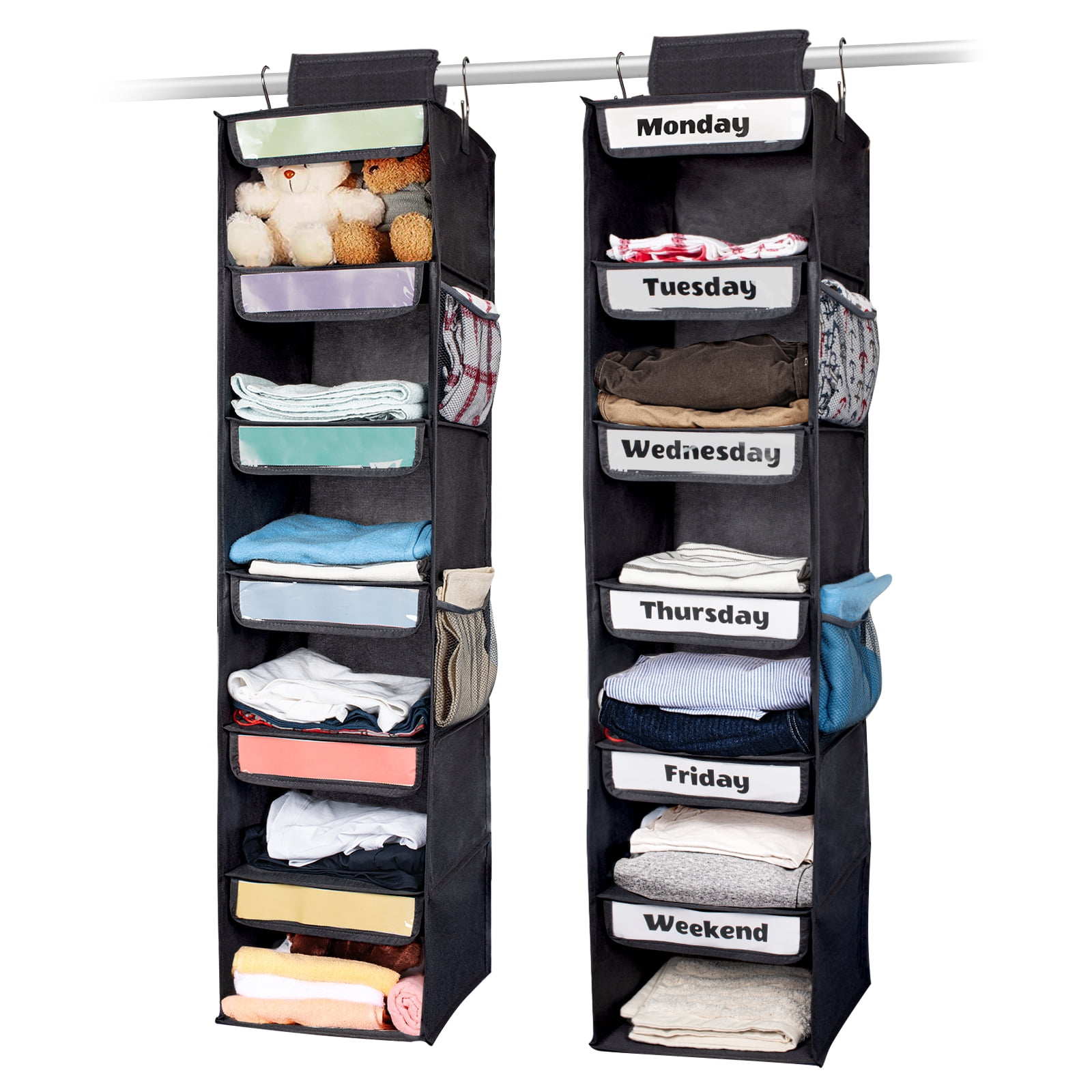 Sunlit 6-Shelf Weekly Clothes Organizer Set of 2, Hanging Closet ...
