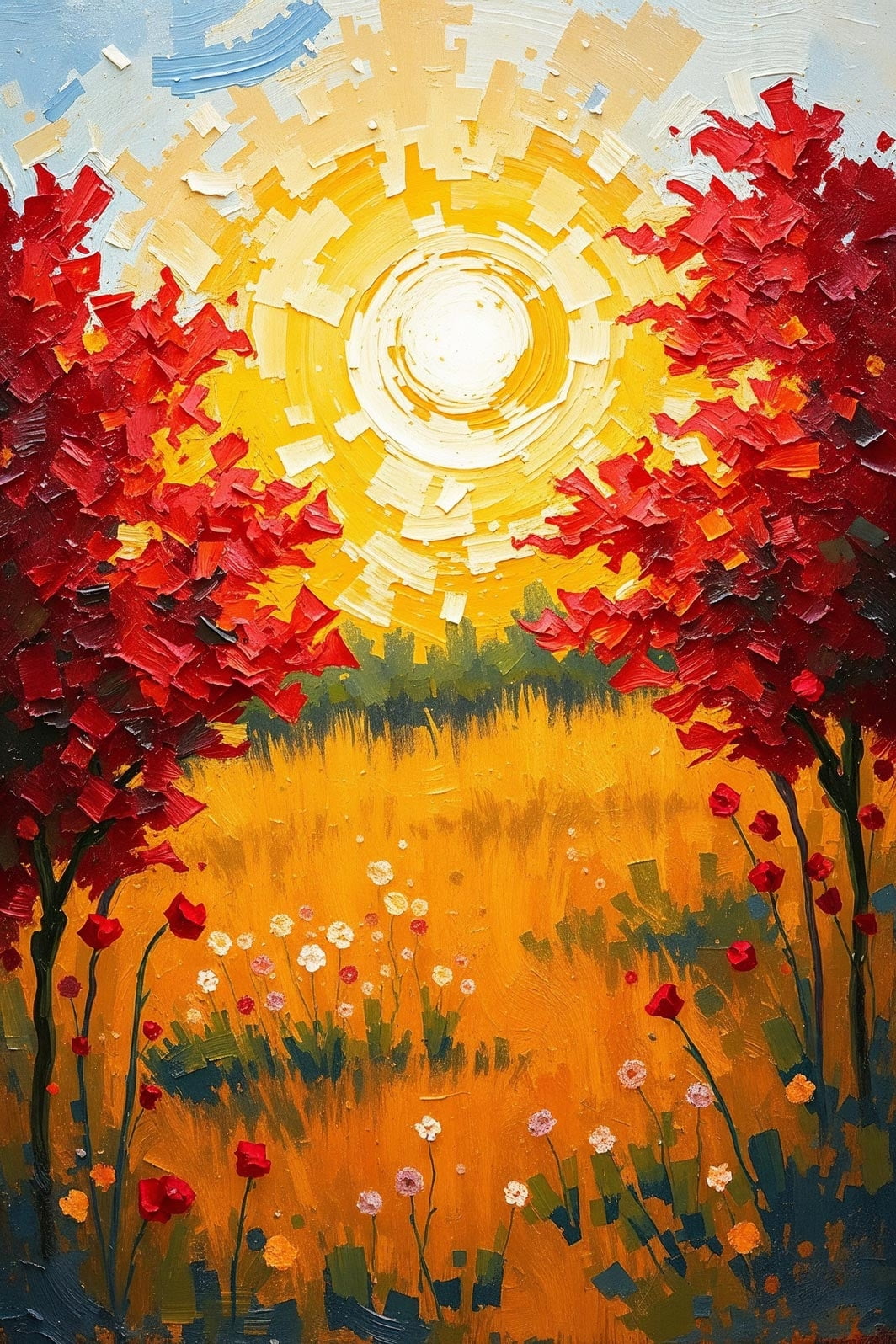Sunlit Autumn Meadow Poster – Abstract Impressionist Oil Painting Style ...