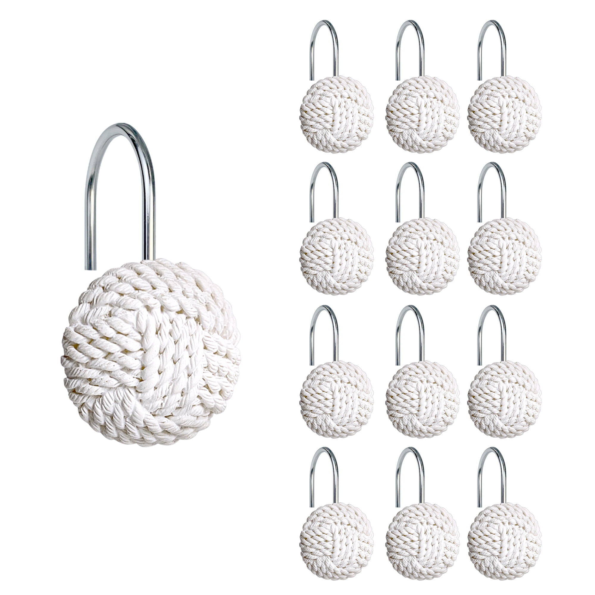 Sunlit Boho Knots Shower Curtain Hooks, Set of 12, Decorative White ...