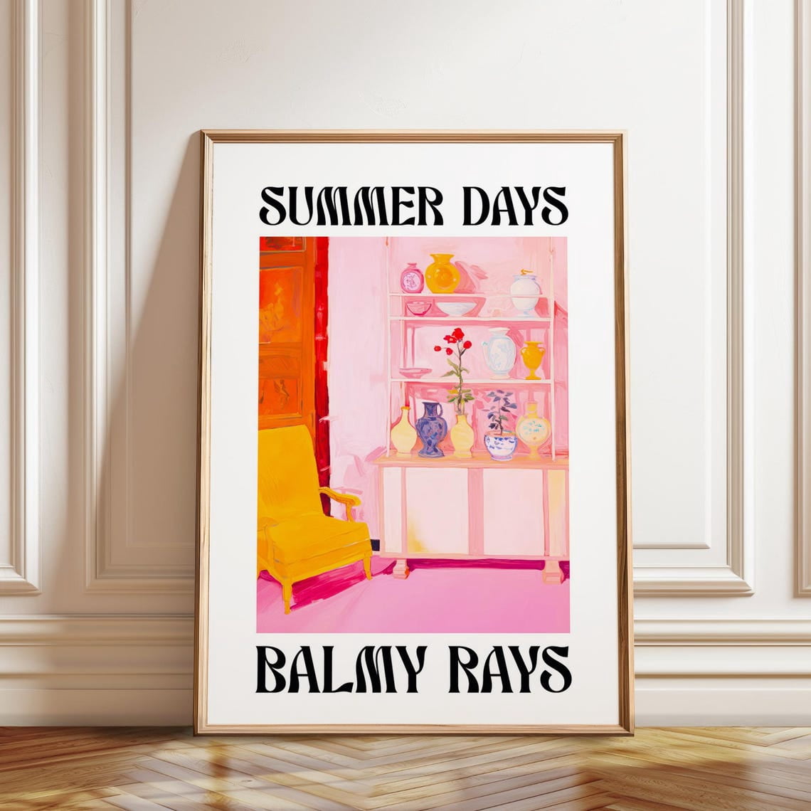 Sunlit Chair & Shelf Home Poster - 'Summer Days, Balmy Rays' Warm ...