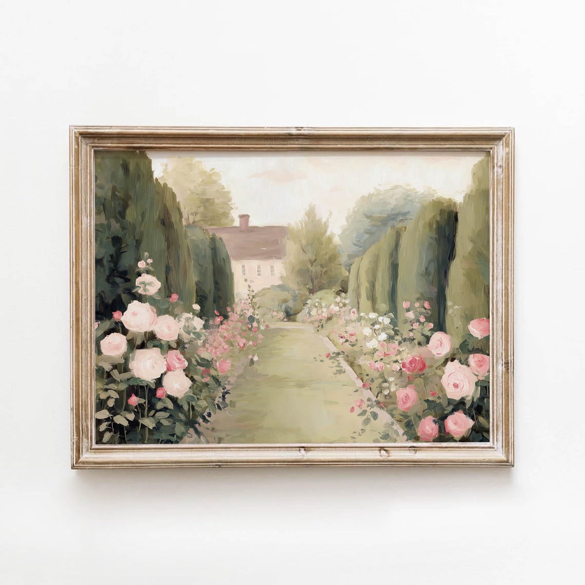 Sunlit Cottage Garden Pastel Country Path Vintage Cottagecore Decor ...