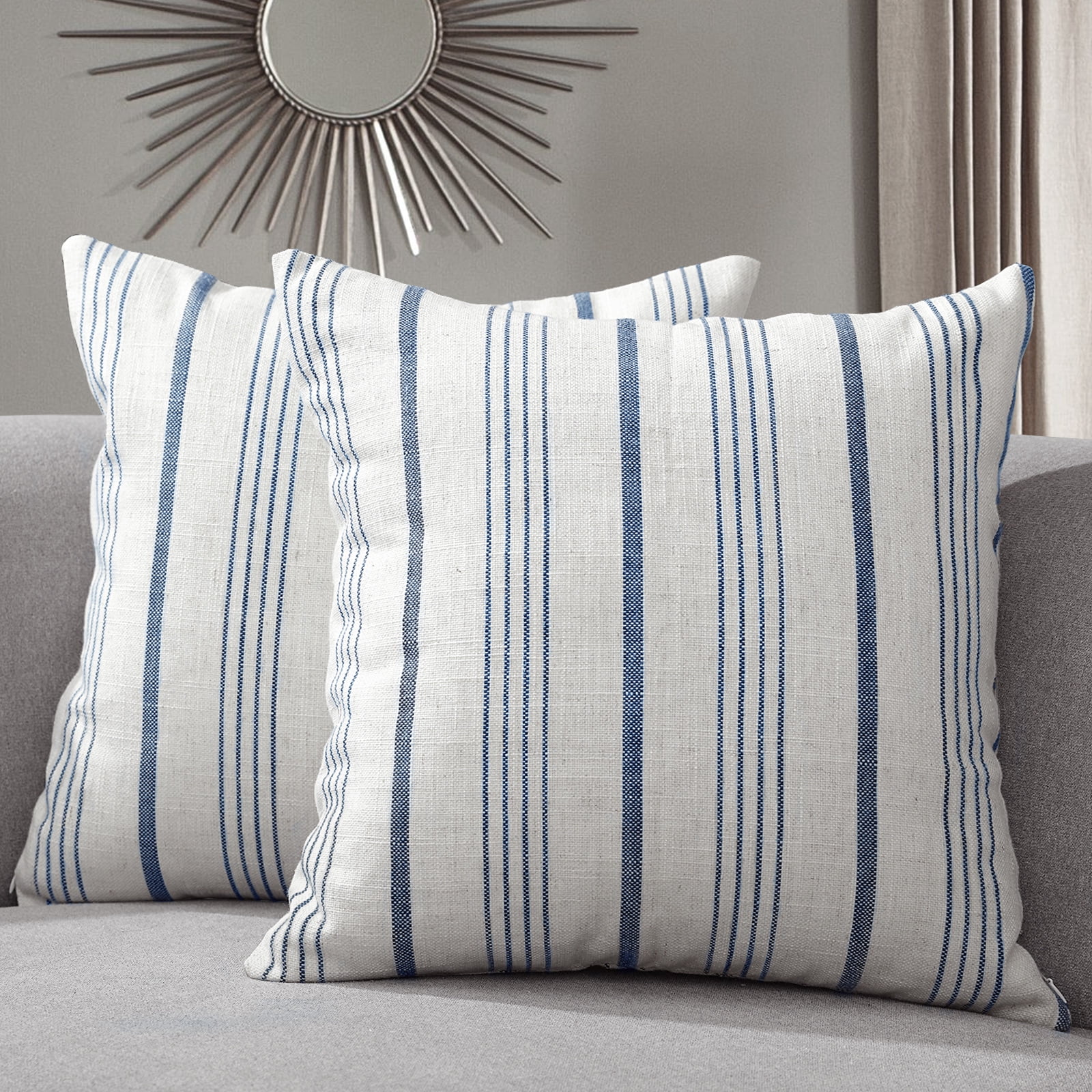 Sunlit Farmhouse Throw Pillow Case, Set of 2, Blue Stripes, 20"x20 ...