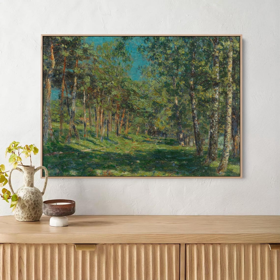 Sunlit Forest Landscape Lush Green Impressionist Nature Decor ...