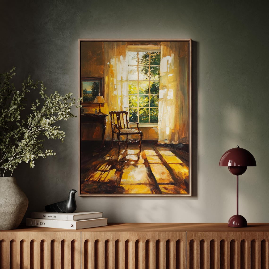 Sunlit Interior With Golden Window Light, Cozy Chair By The Window ...