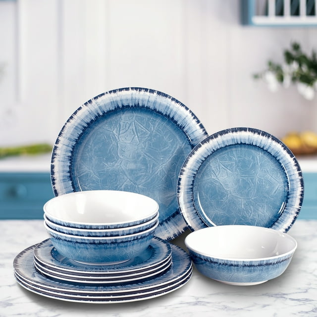 Sunlit 12-Pcs Lightweight Melamine Dinnerware Set, Dishwasher Safe ...