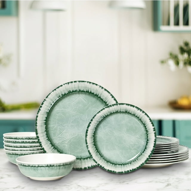 Sunlit 18-Pcs Melamine Dinnerware Set, BPA Free, Dishwasher Safe, Sage ...