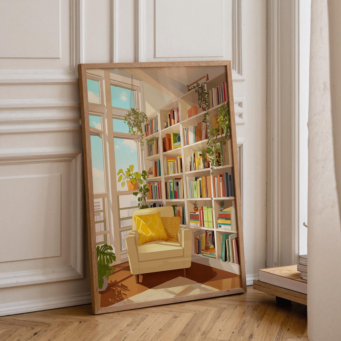 Sunlit Reading Nook Cozy Library Book Lover Décor Bright Plant Room ...
