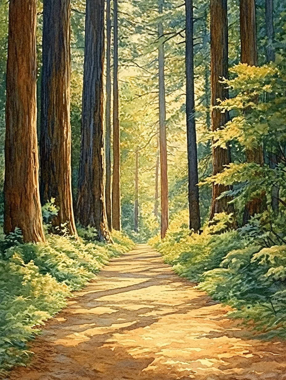 Sunlit Redwood Forest Path Canvas Print/Wall Art， Suitable for Living ...