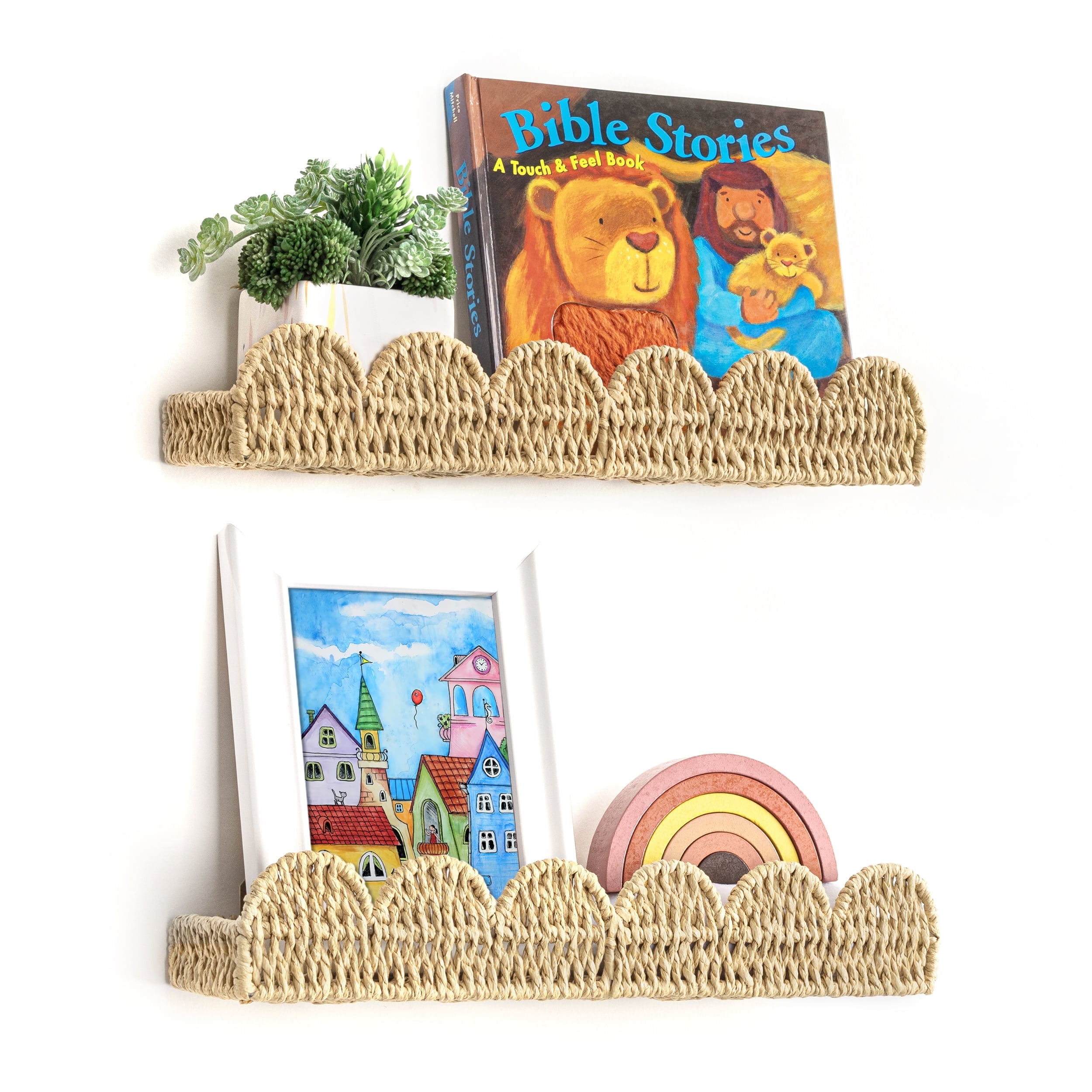Sunlit Scalloped Nursery Bookshelf, Set of 2, Picture Ledge Shelf for ...