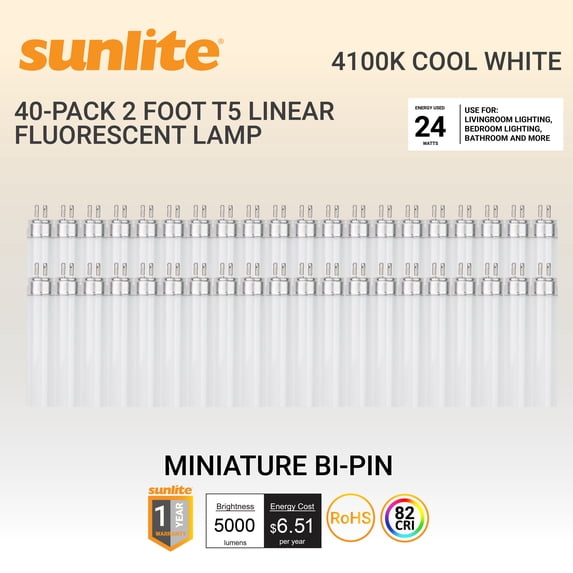 Sunlite 30410 - High Performance T5 Fluorescent Tube Light Bulb, 24W ...