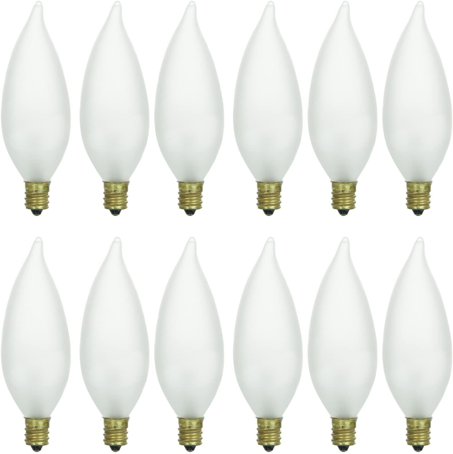 Sunlite 40026-SU 12-Pack Flame Tip Chandelier Bulbs, 25 Watts, Candelabra Base (E12), 120 Volt ...