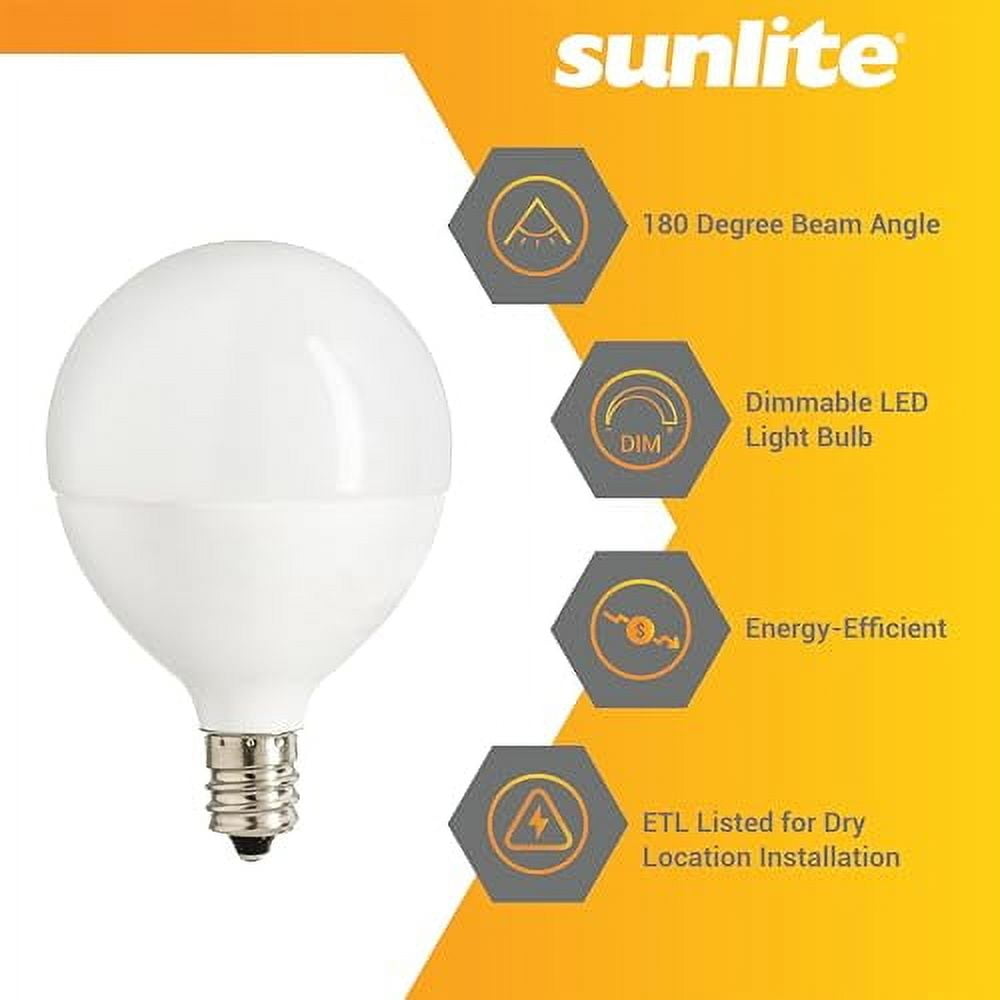 Sunlite 40295 LED G16.5 Globe Light Bulb, 5 Watts (40W Equivalent), 350 Lumens, 2700K Soft White ...