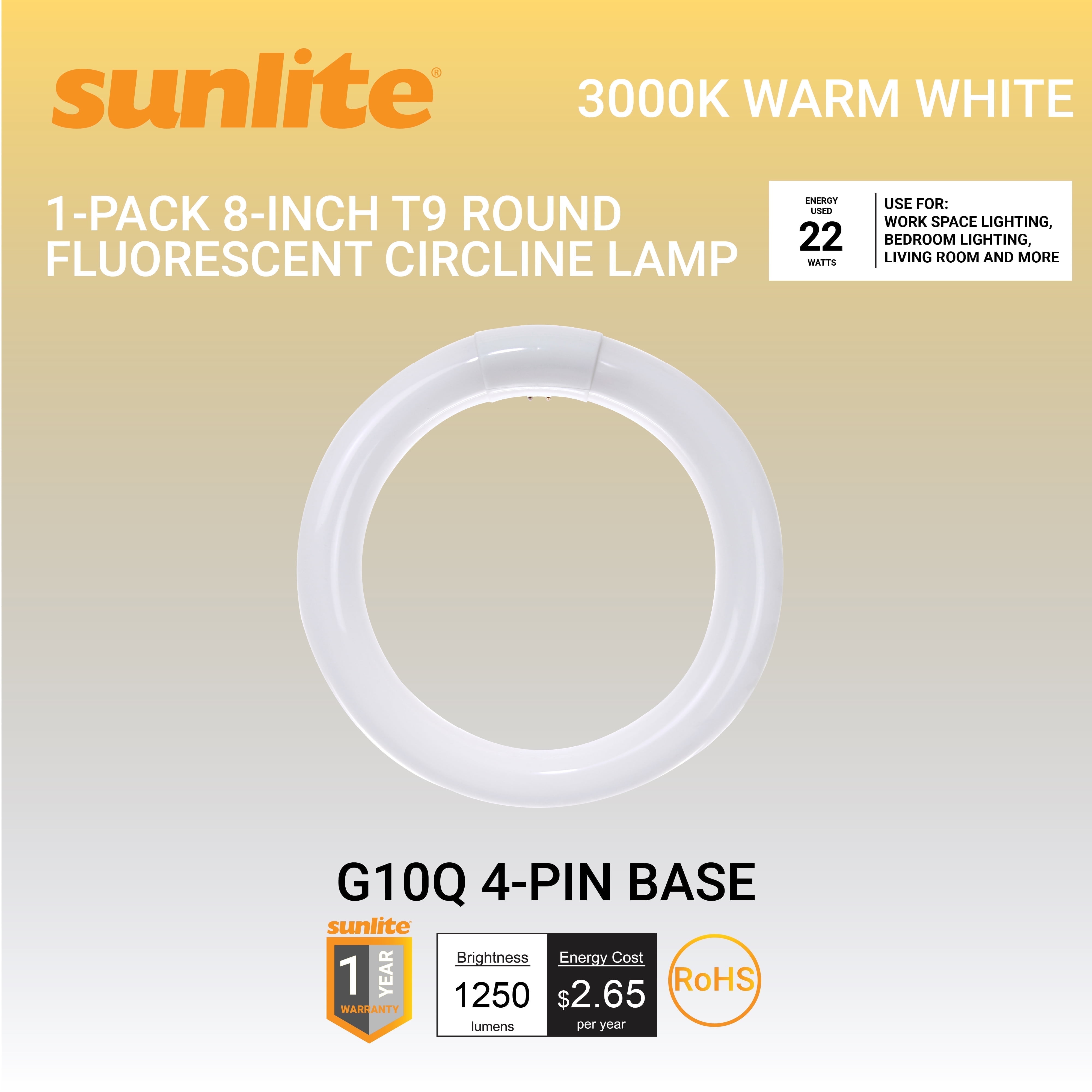 Sunlite 8" T9 Circline Fluorescent Lamp, 22W, 1250 Lumen, 3000K Warm ...