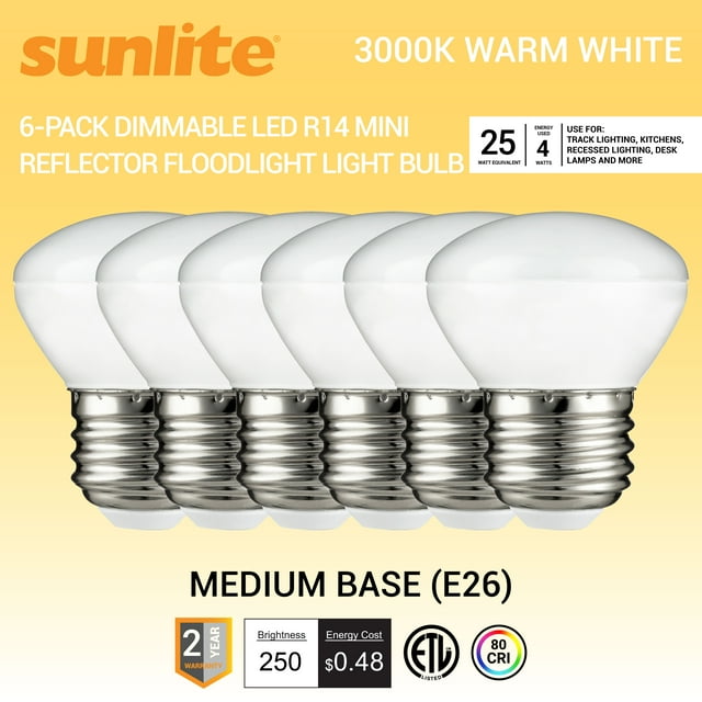 Sunlite 41763-SU LED R14 Mini Reflector Floodlight Light Bulb, 4 Watts ...