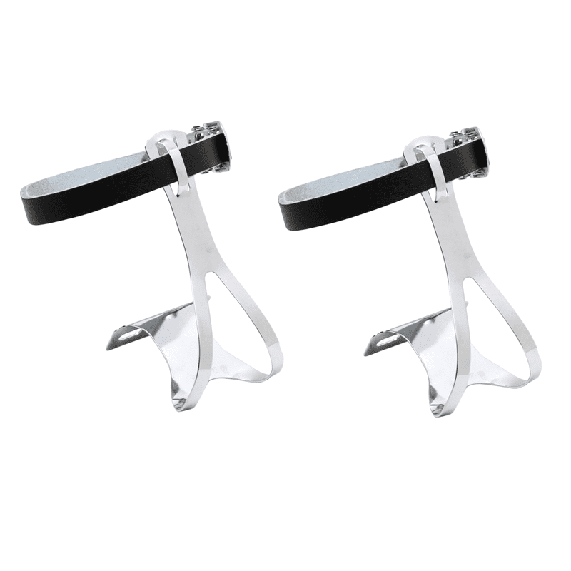 Sunlite XLarge Chrome Bicycle Toe Clips & Leather Strap Set for Road ...