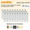 Sunlite T8 Fluorescent, 32W, 3100lm, 4100K, G13 Bi-Pin, Cool White ...
