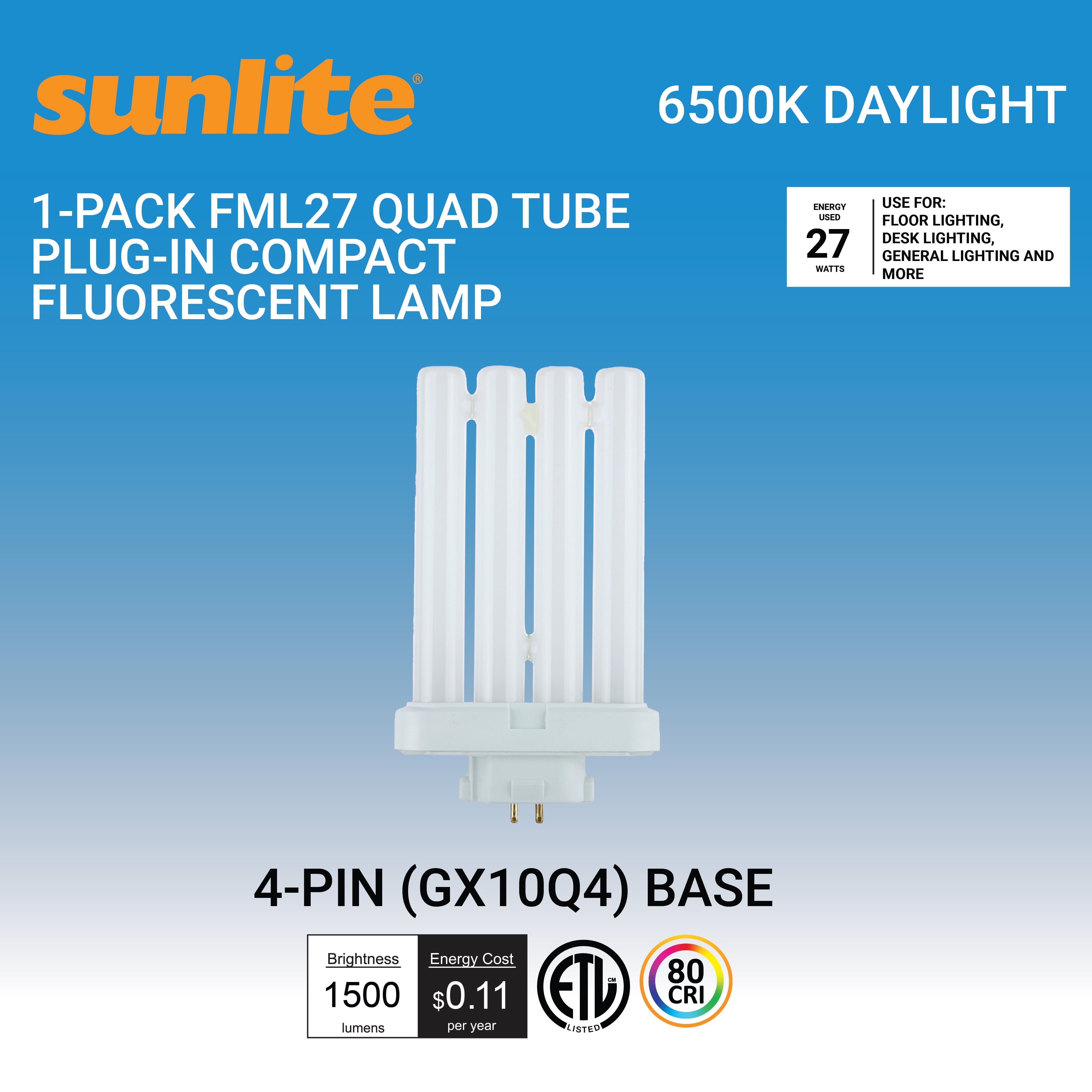 Sunlite CFL 27W daylight plug-in bulb, 1500 lumens, 6500K, 4-pin GX10q4 ...