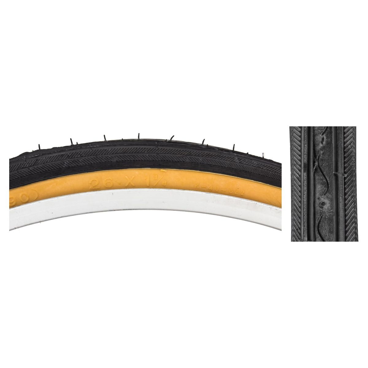Sunlite K40 Road Hybrid Bike Tire 26x1-3/8, Black/Gum, Wire Bead, 590 ...