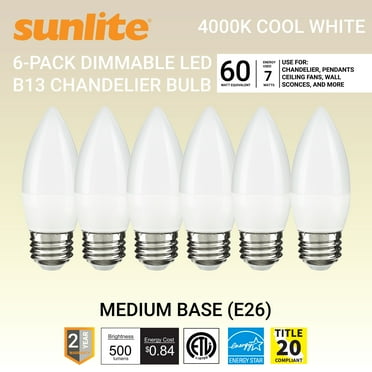 Sunlite LED G16.5 Light Bulb, 5 Watts (40W Equivalent), Candelabra E12 Base, Dimmable, Frost ...