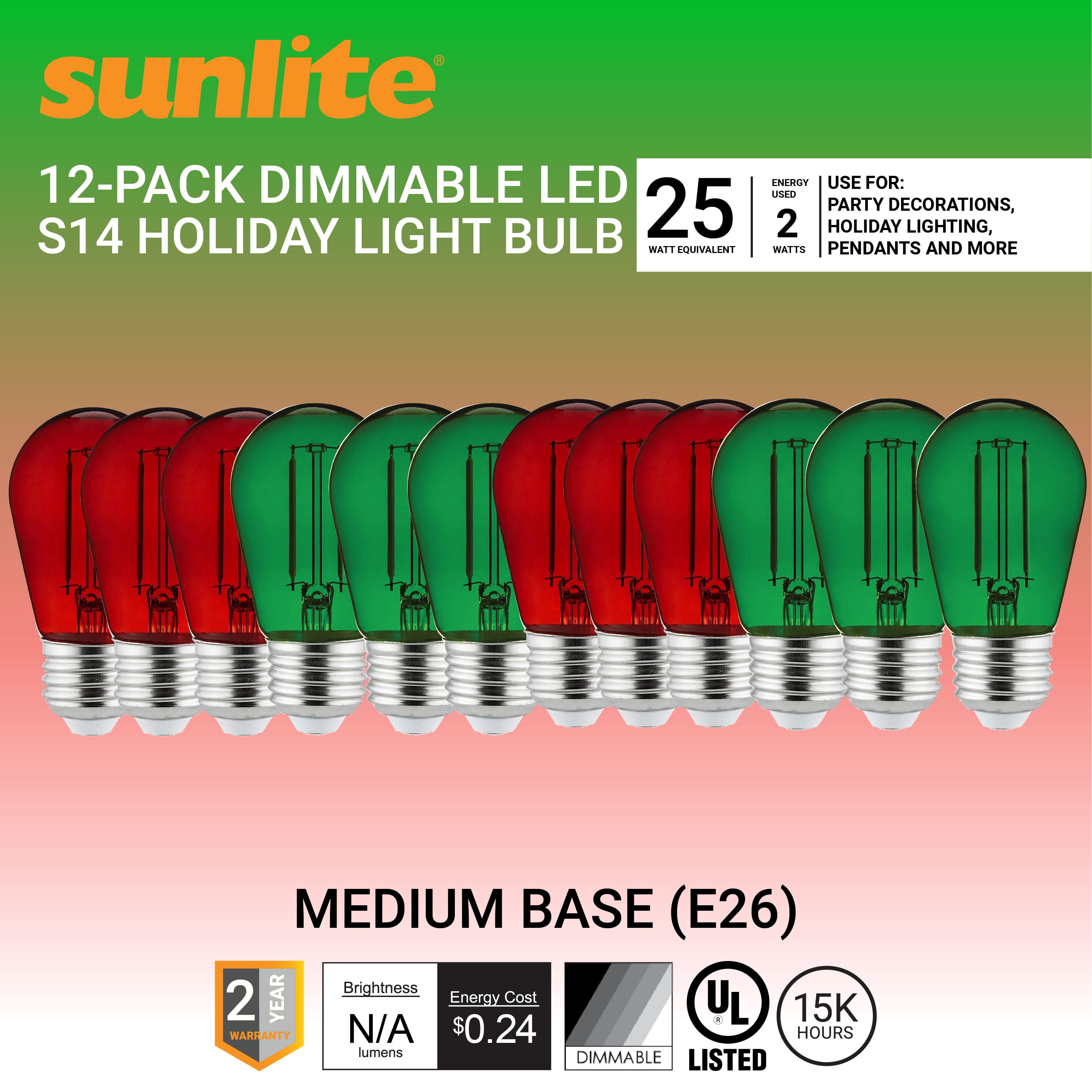 Sunlite LED Decorative Christmas Holiday Light Bulbs, S14 Filament ...