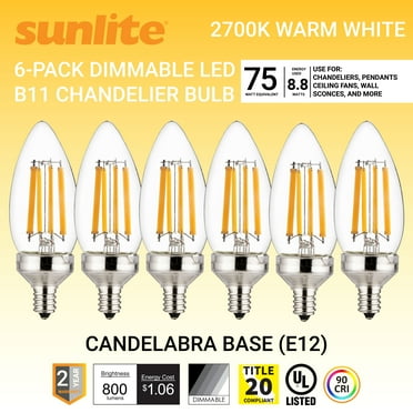 Sunlite LED G16.5 Light Bulb, 5 Watts (40W Equivalent), Candelabra E12 Base, Dimmable, Frost ...