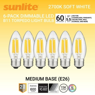Sunlite LED G16.5 Light Bulb, 5 Watts (40W Equivalent), Candelabra E12 Base, Dimmable, Frost ...