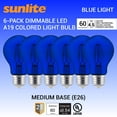 Sunlite LED Filament Blue A19 E26 Base 4.5W (60W Equivalent) Dimmable ...