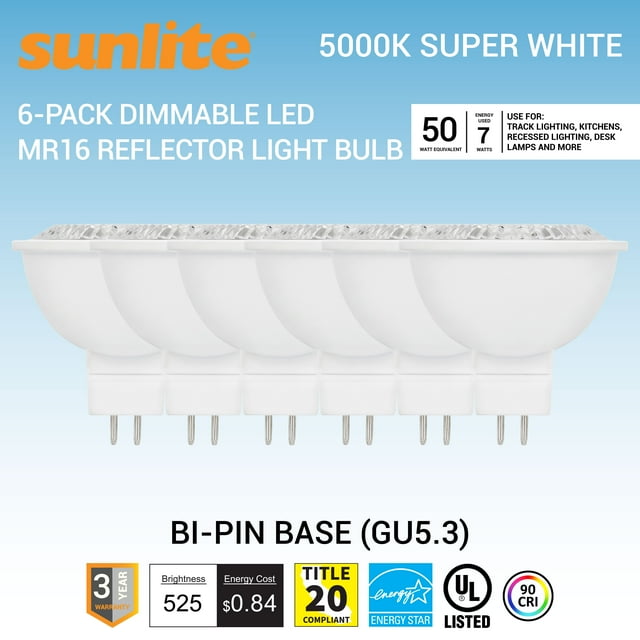 Sunlite LED MR16 Reflector Spotlight Bulb, 7 Watts (50W Halogen Bulb ...