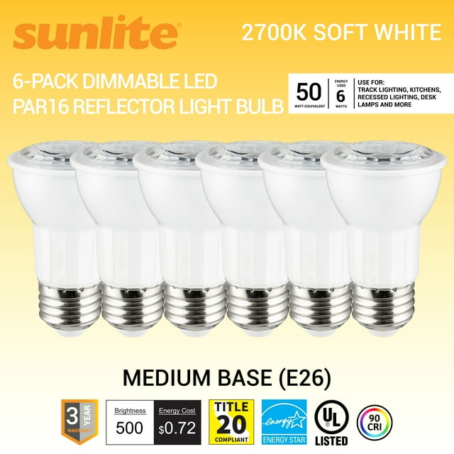 Sunlite LED PAR16 Reflector Light Bulb, 6 Watts (50W Equivalent ...