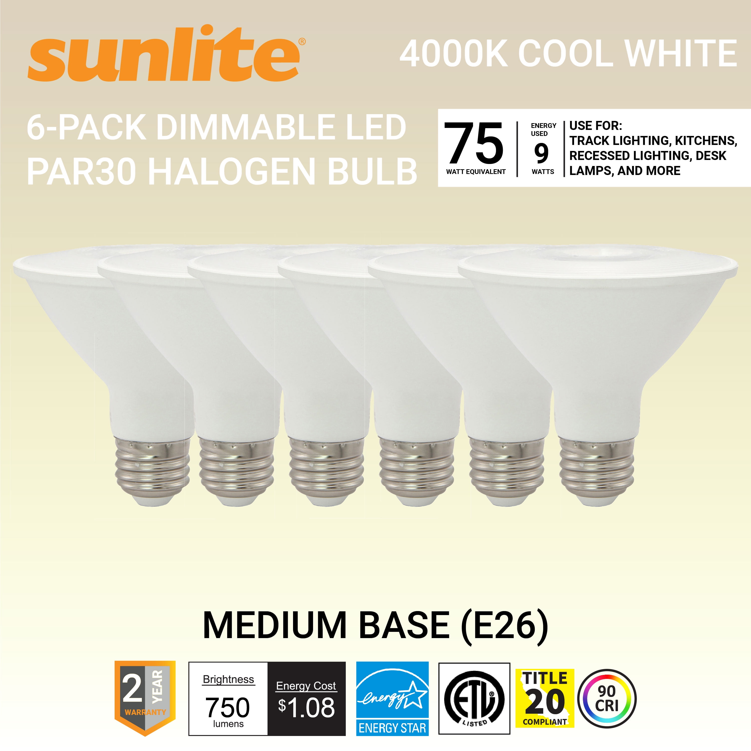 Sunlite LED PAR30 Reflector Light Bulb, 9 Watts (75W Equivalent ...