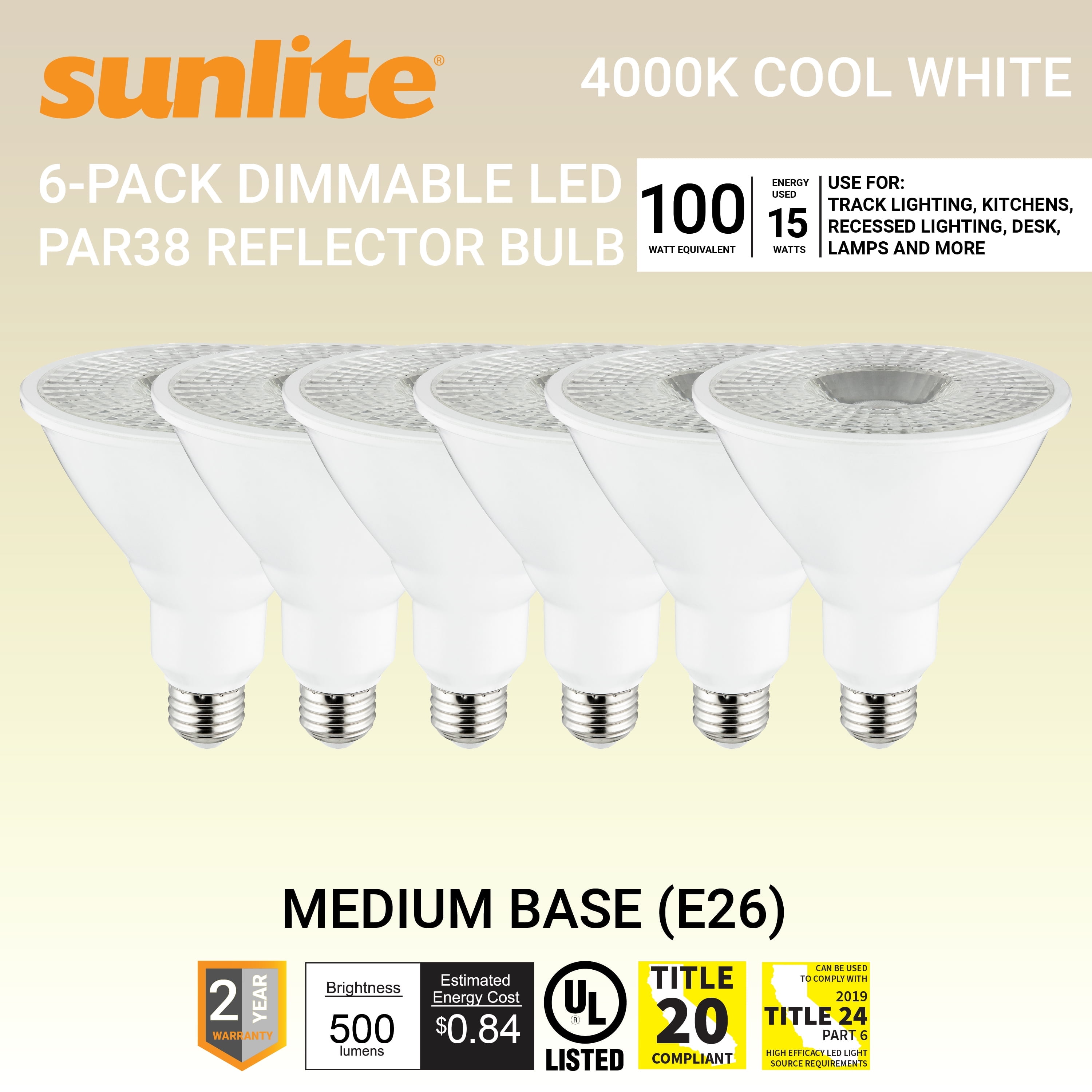 Sunlite LED PAR38 Long Neck Spotlight Bulb, 15 Watts (100W Halogen EQ ...