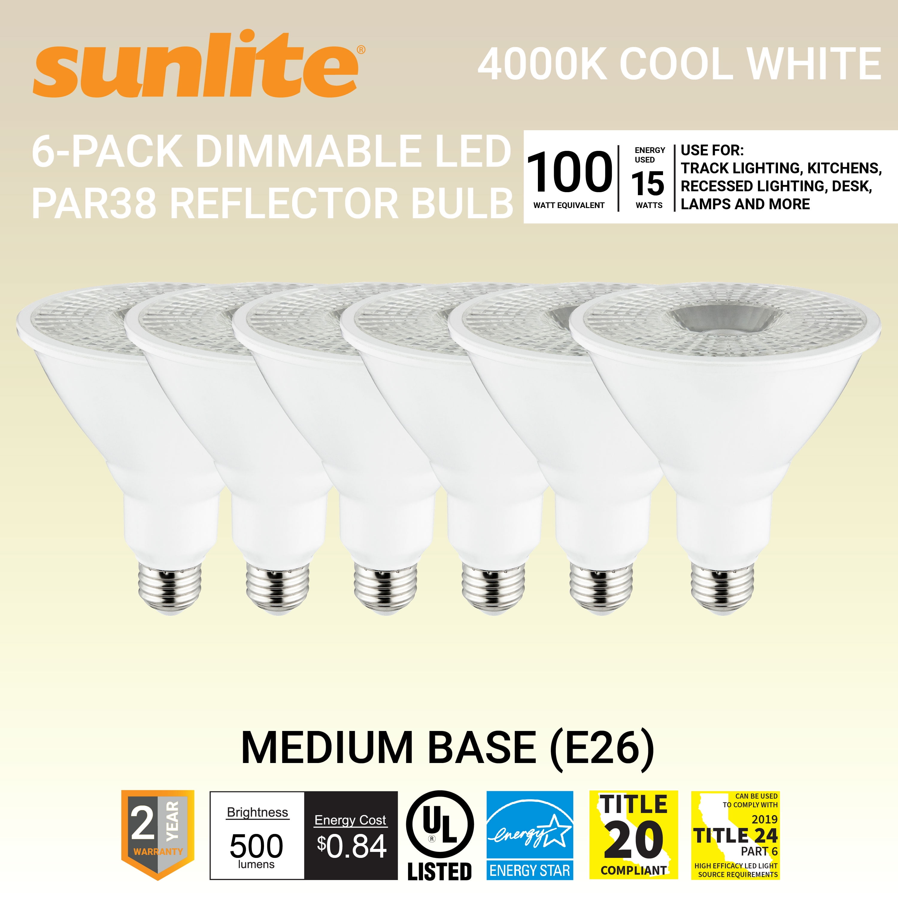 Sunlite LED PAR38 Long Neck Spotlight Bulb, 15 Watts (100W Halogen EQ ...