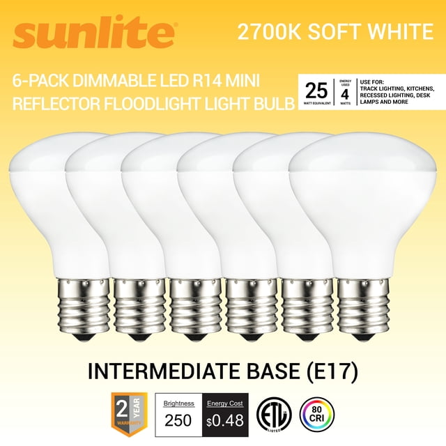Sunlite LED R14 Mini Reflector Floodlight Light Bulb, 4 Watts (25W ...