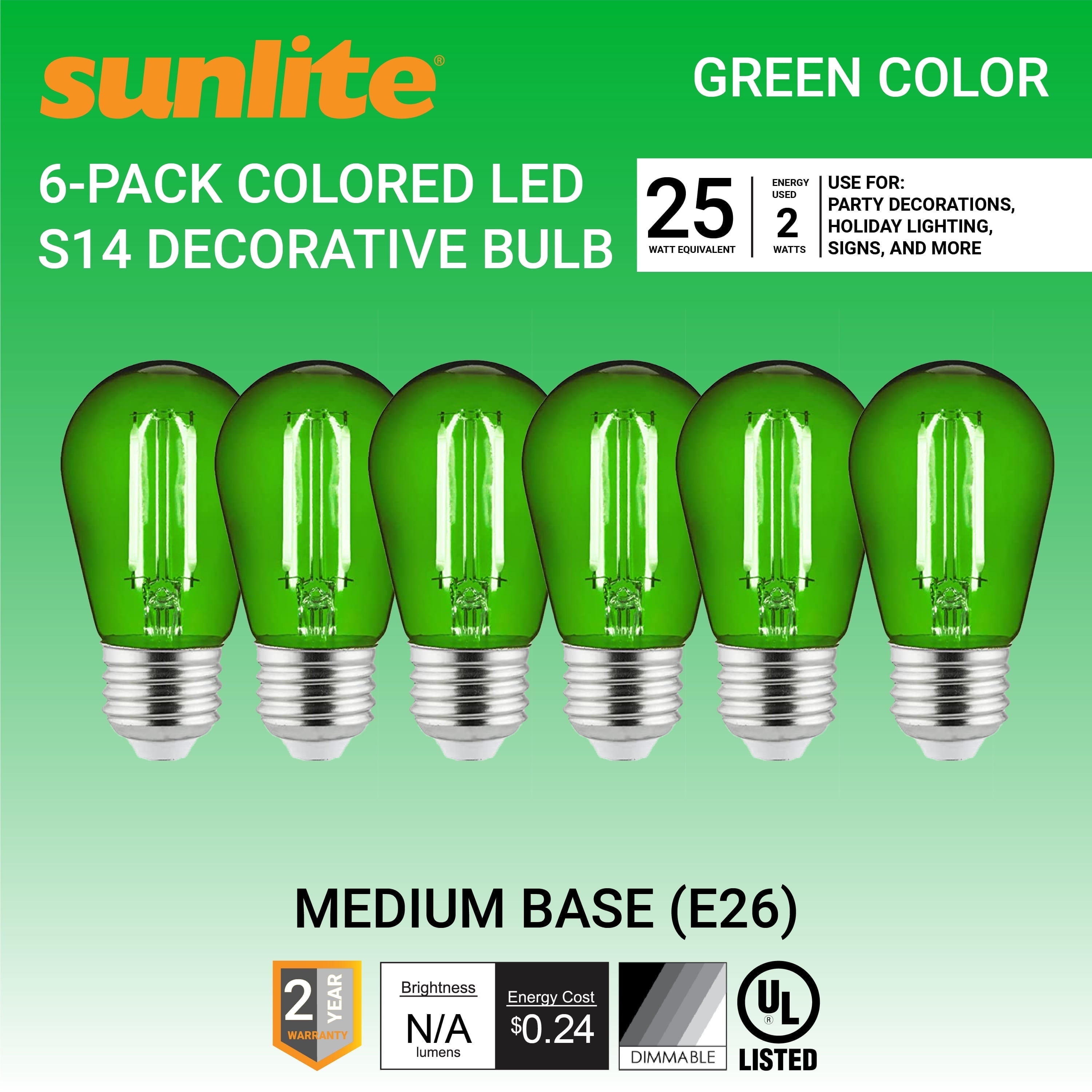 Sunlite LED S14 String Light Bulb, 2 Watts (25W Equivalent), Medium E26 ...